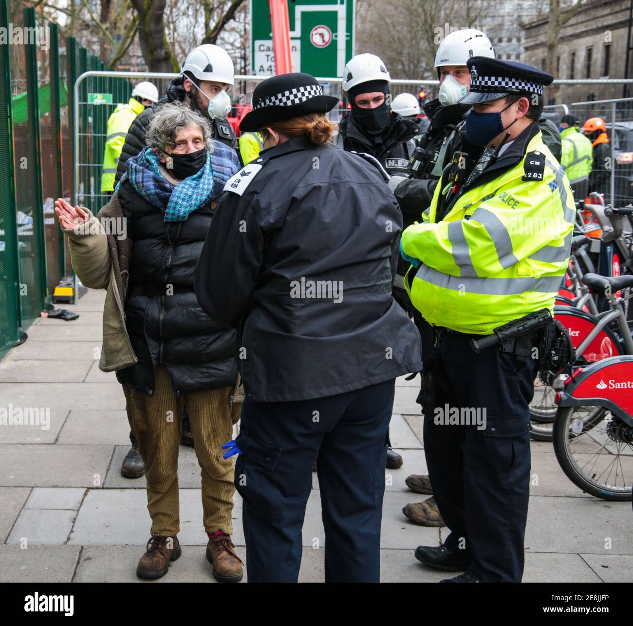 London UK 31 January 2021 An elderly protesters from the Euston Square ...