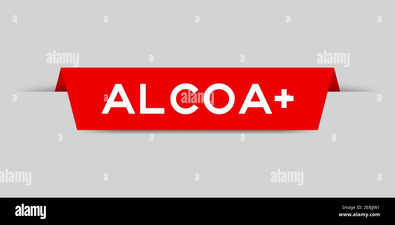 Red color inserted label with word aloca + on gray background Stock ...