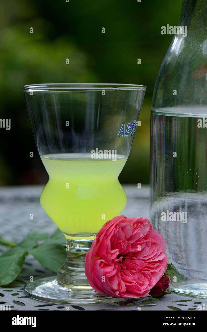 Glass of Absinthe with water carafe, Green Fairy Stock Photo - Alamy