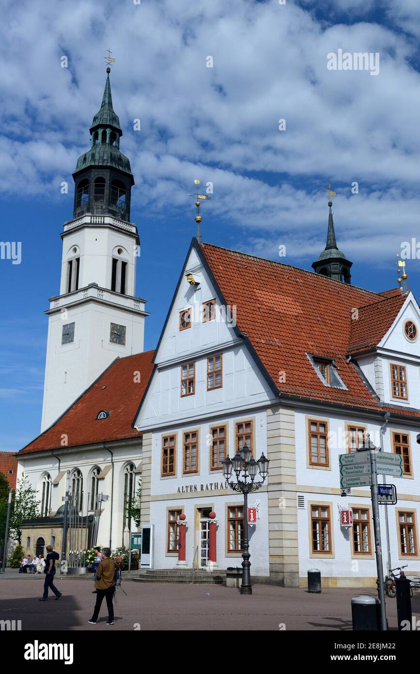 City church and old town hall, Celle, Lower Saxony, Germany Stock Photo ...