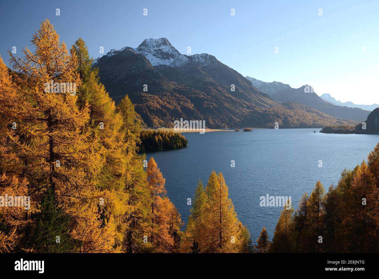 Lake Sils and Piz da la Margna, Upper Engadine, Engadine, Switzerland ...