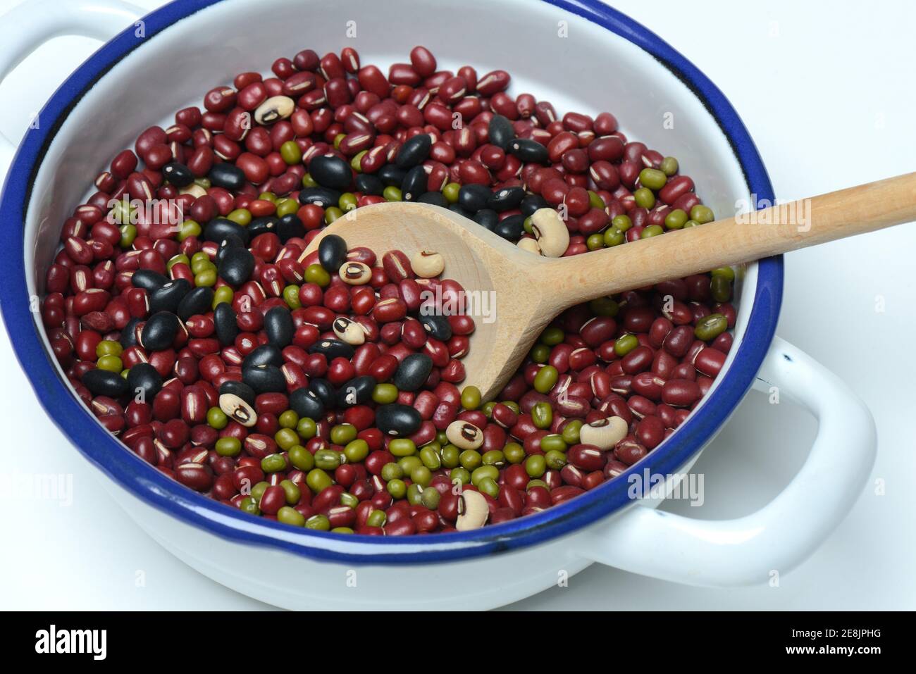 Various dried beans in bowl, azuki beans, red beans, black beans ...