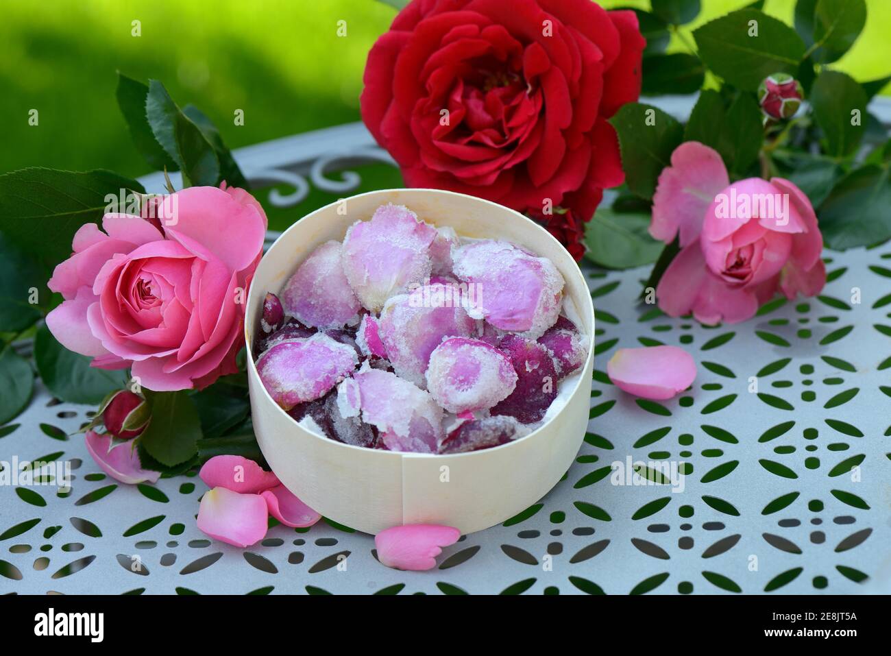 Candied rose petals in box, sugared, sugared, rose petals Stock Photo ...