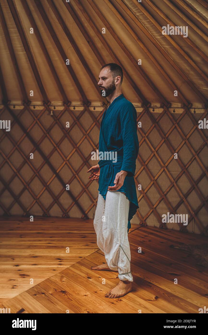 dancing warrior, ceremonial dance in a yurt Stock Photo - Alamy