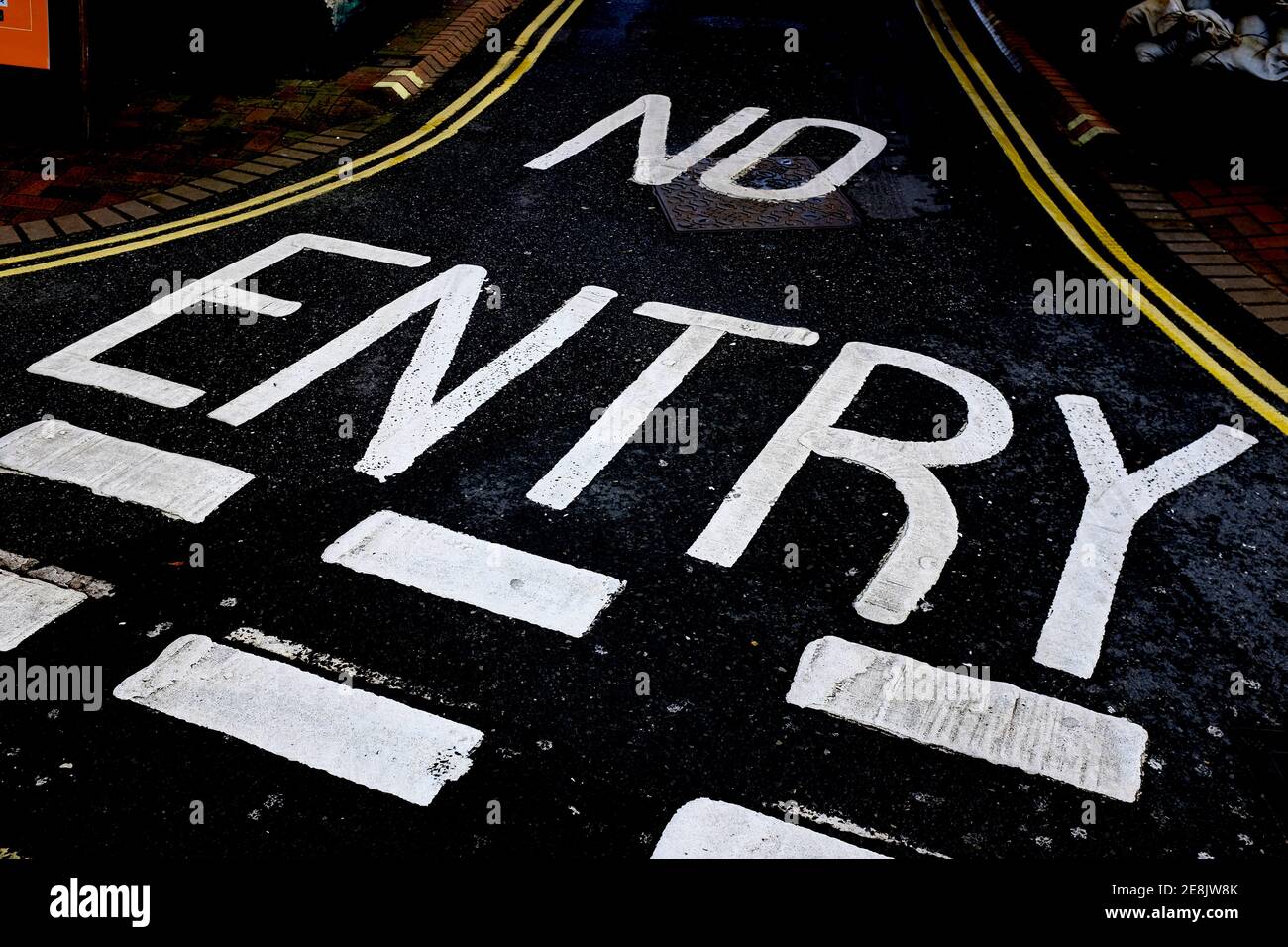 No,Entry,road,sign,markings,junction,paint,white,line.lines,Cowes,Isle ...