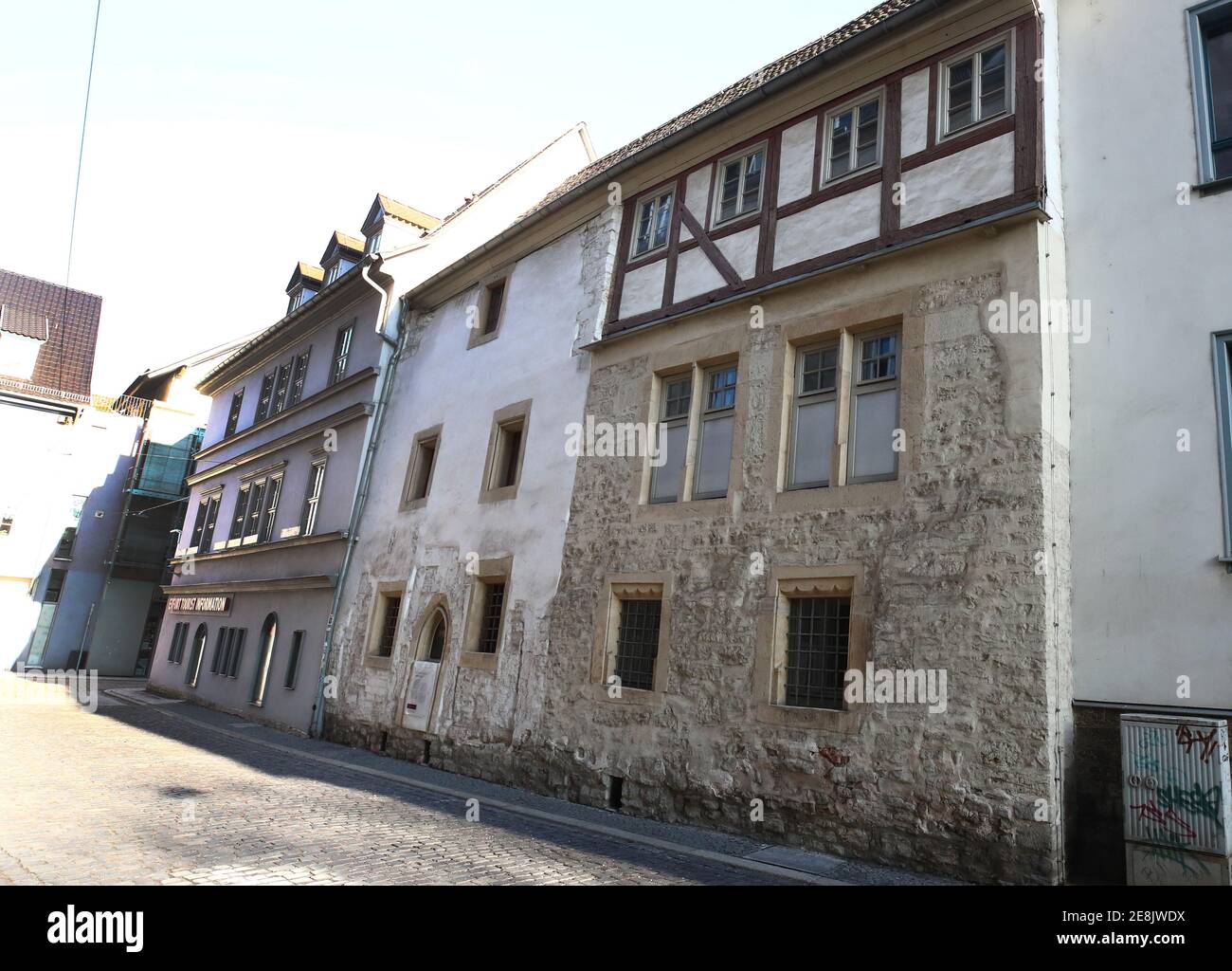 Erfurt, Germany. 31st Jan, 2021. The Stone House in the city centre is ...