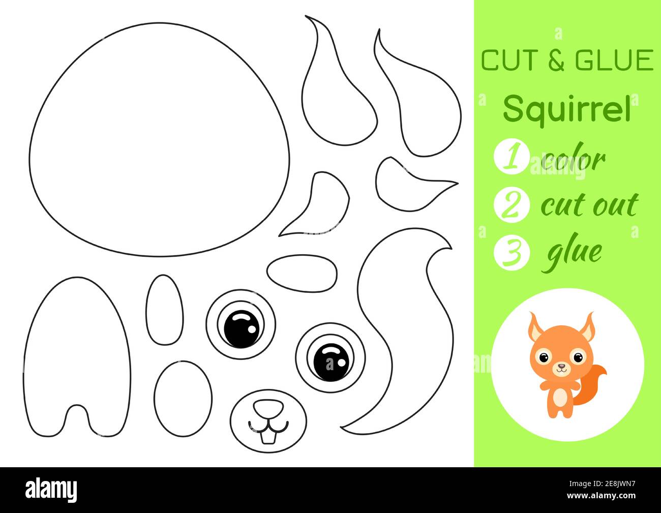 Coloring book cut and glue baby squirrel. Educational paper game for ...