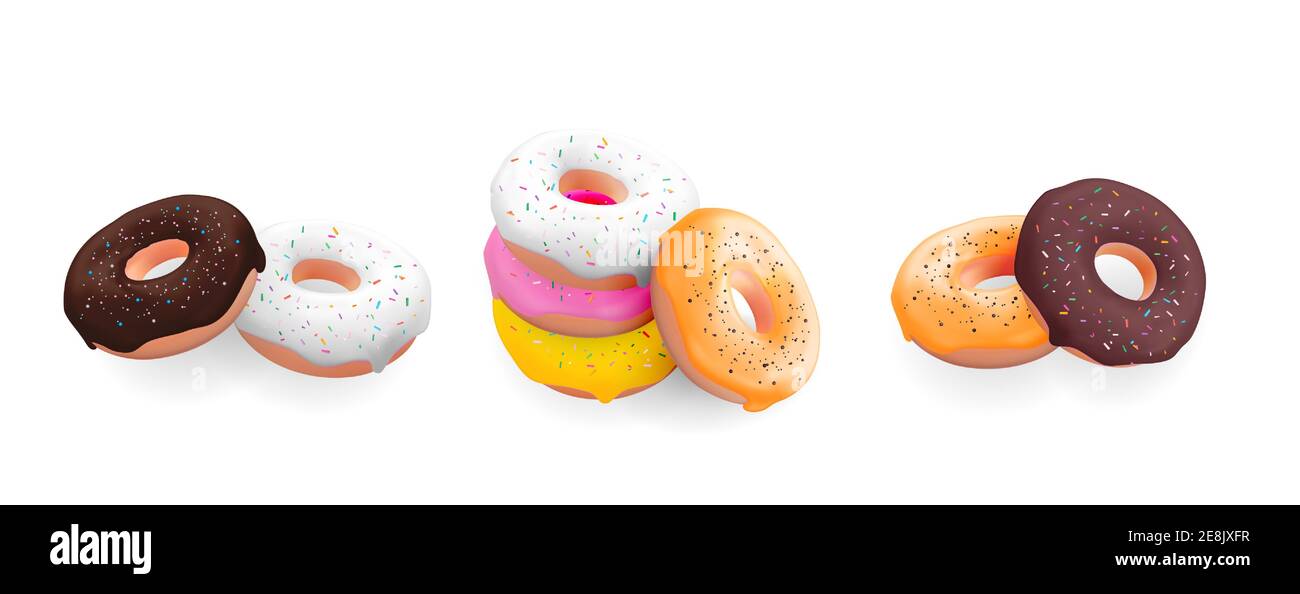 Big Collection Set of Realistic 3d sweet tasty donuts with different ...