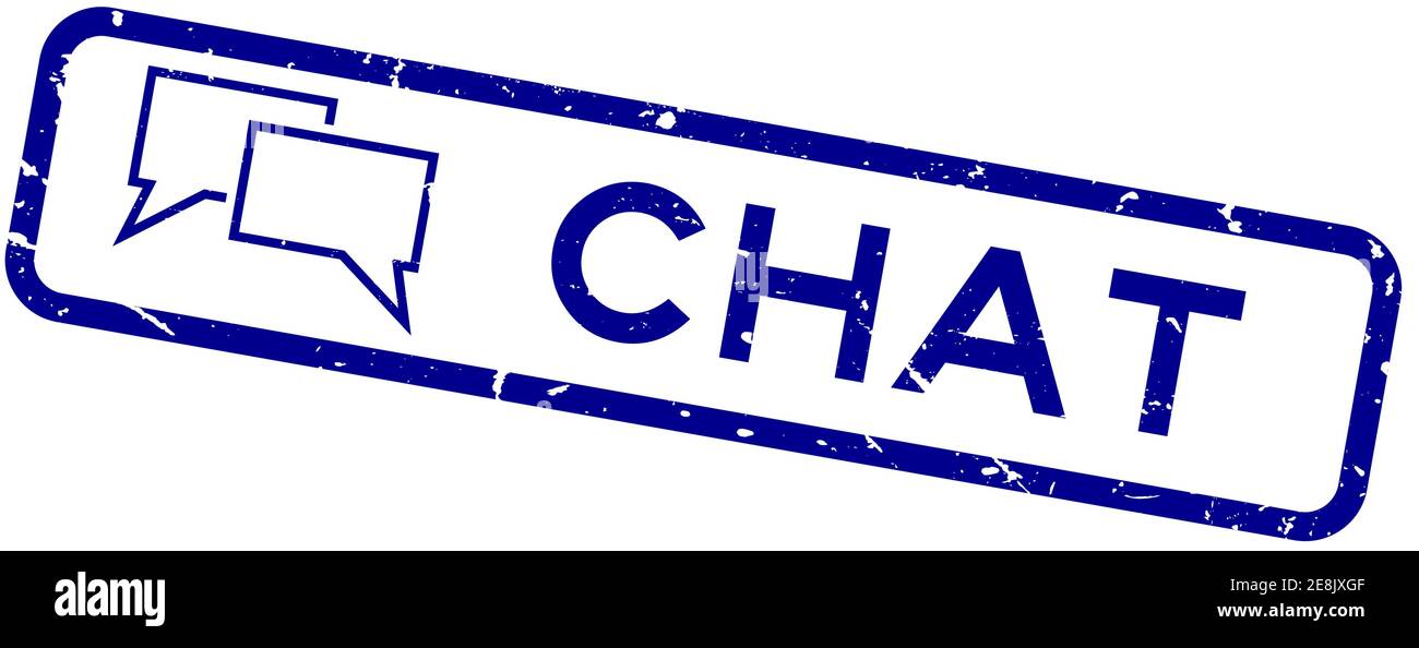 Grunge blue chat word with speech communication icon square rubber seal ...