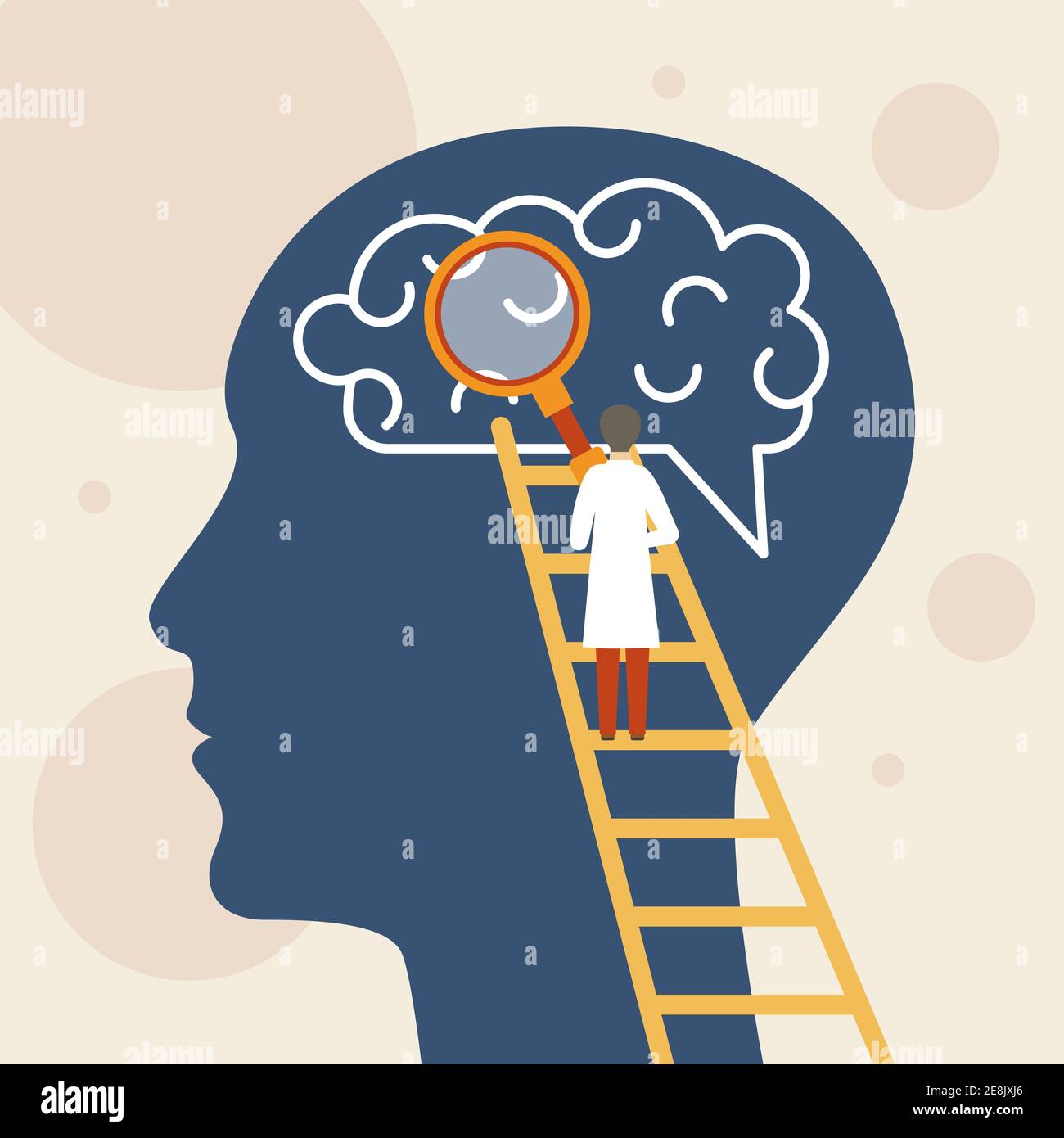 Study of human brain concept. Scientist studying brain, scientific discovery. Psychology ...