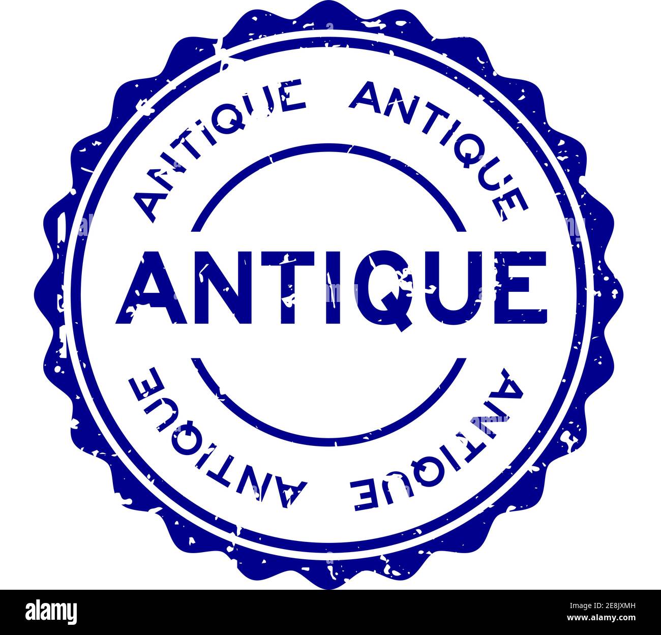 Grunge blue antique word round rubber seal stamp on white background ...
