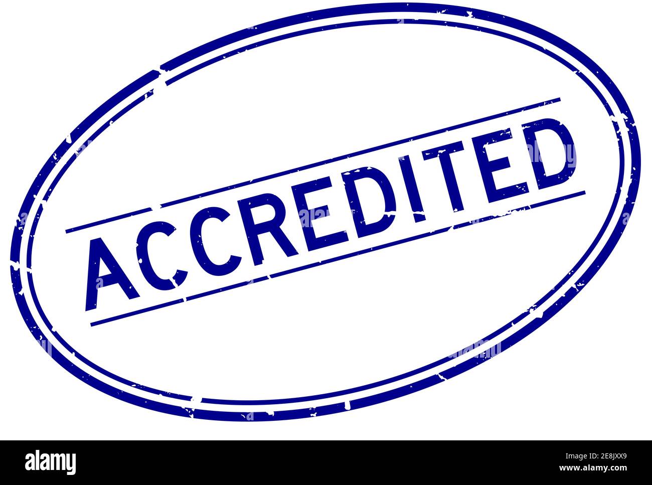 Grunge blue accredited word oval rubber seal stamp on white background ...