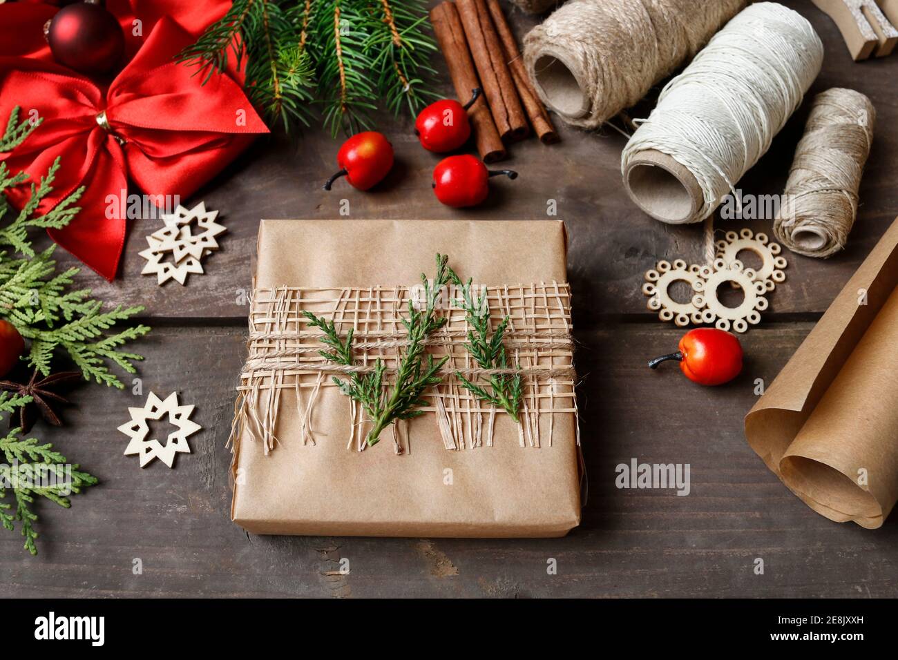Accessories needed to beautifully pack Christmas presents. Festive time ...