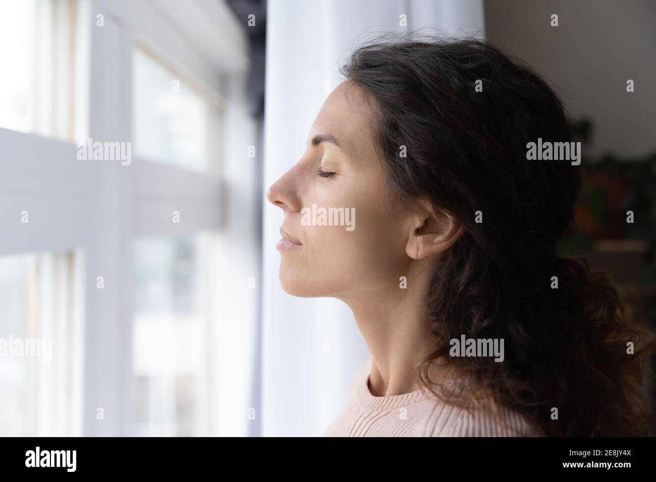 Woman enjoy breathing fresh air hi-res stock photography and images - Alamy