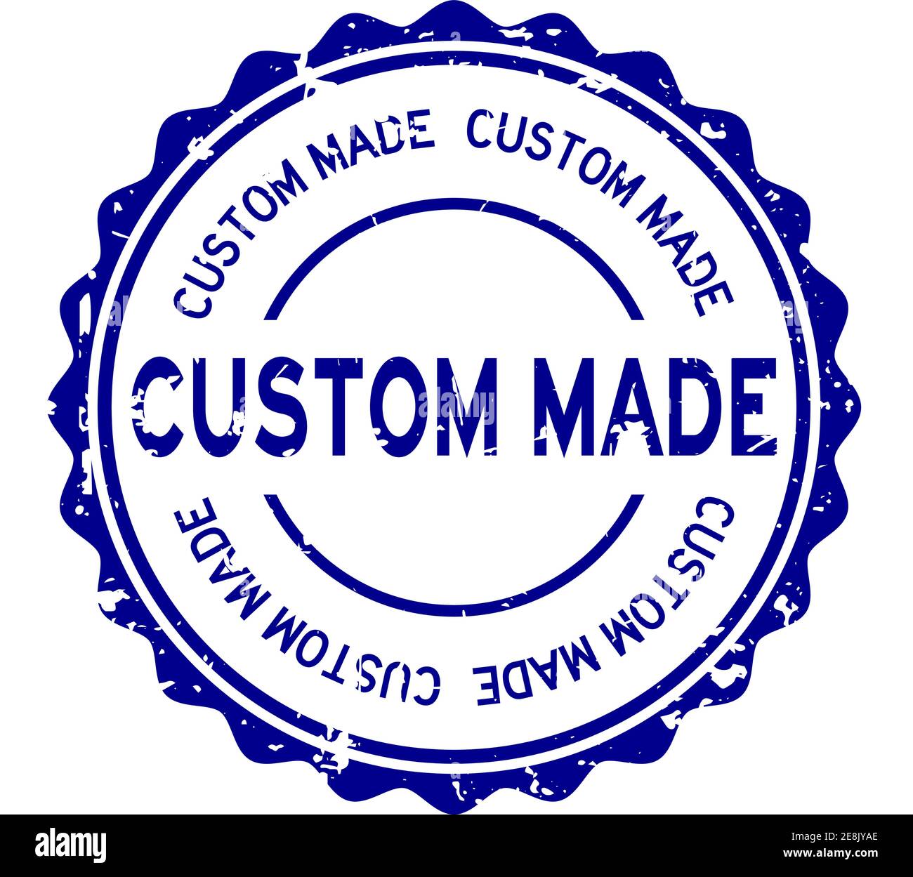Grunge blue custom made word round rubber seal stamp on white ...