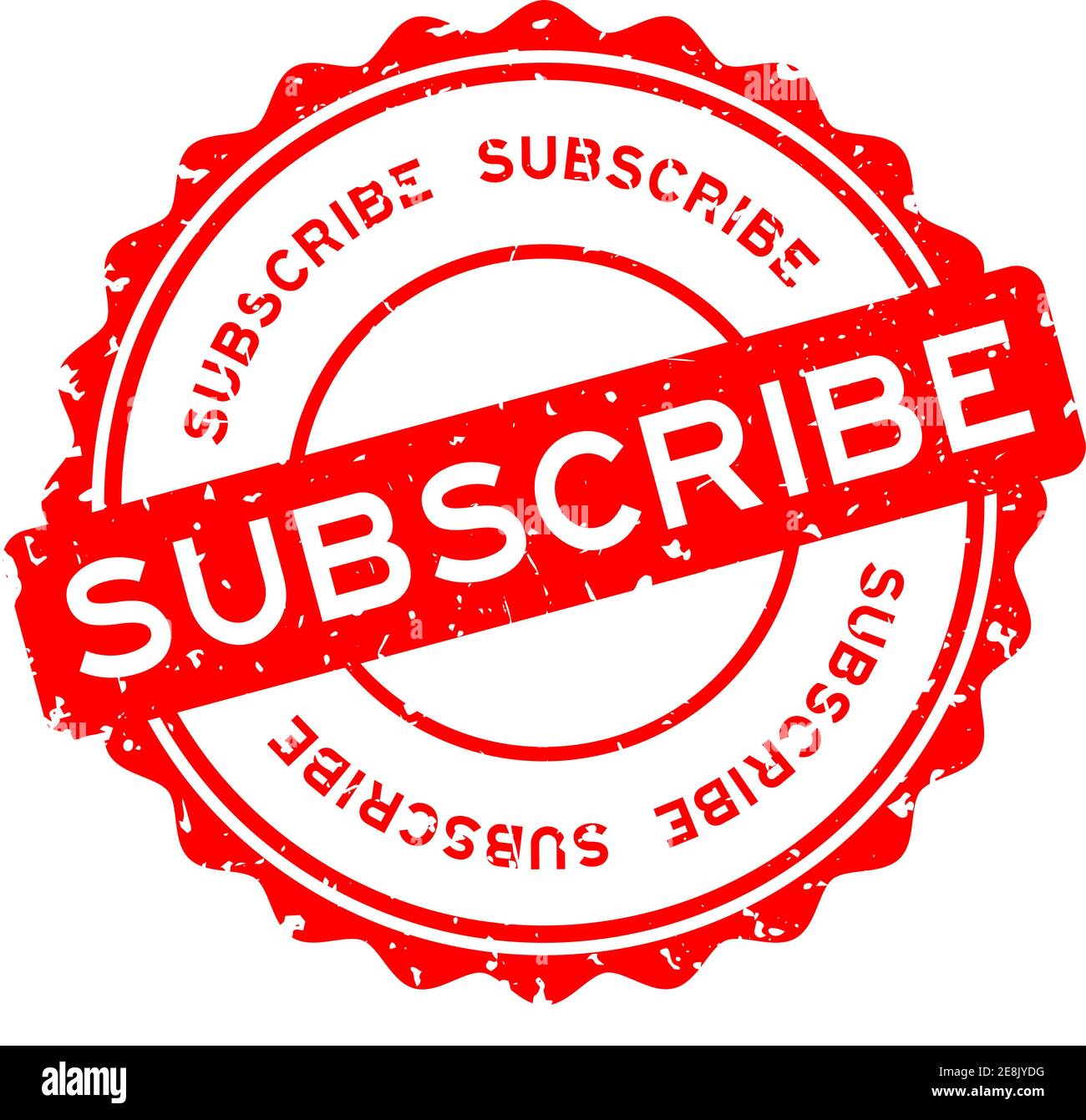Grunge red subscribe word round rubber seal stamp on white background ...