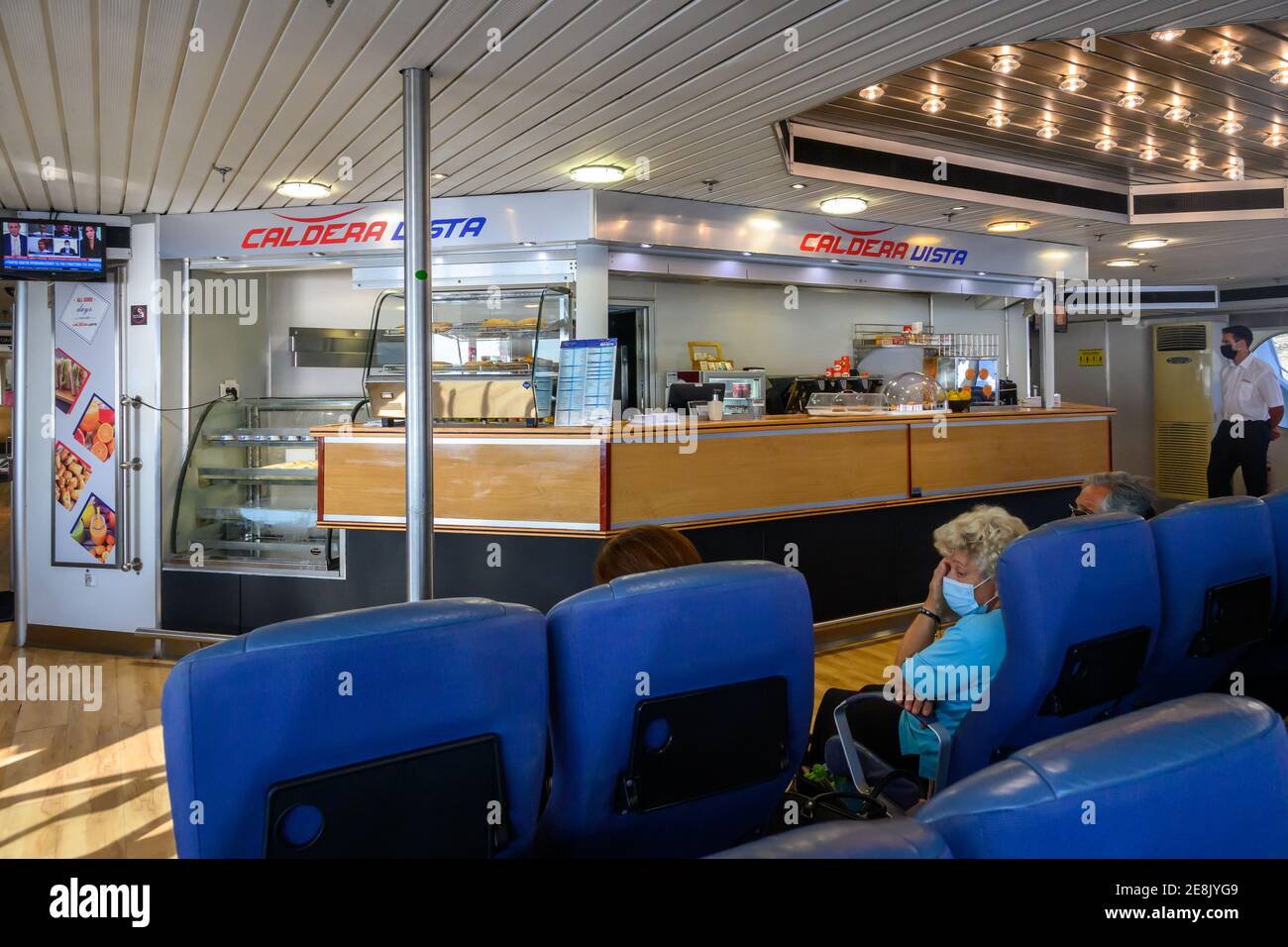 Sikinos, Greece - September 23, 2020: Interior of ferry Caldera Vista ...
