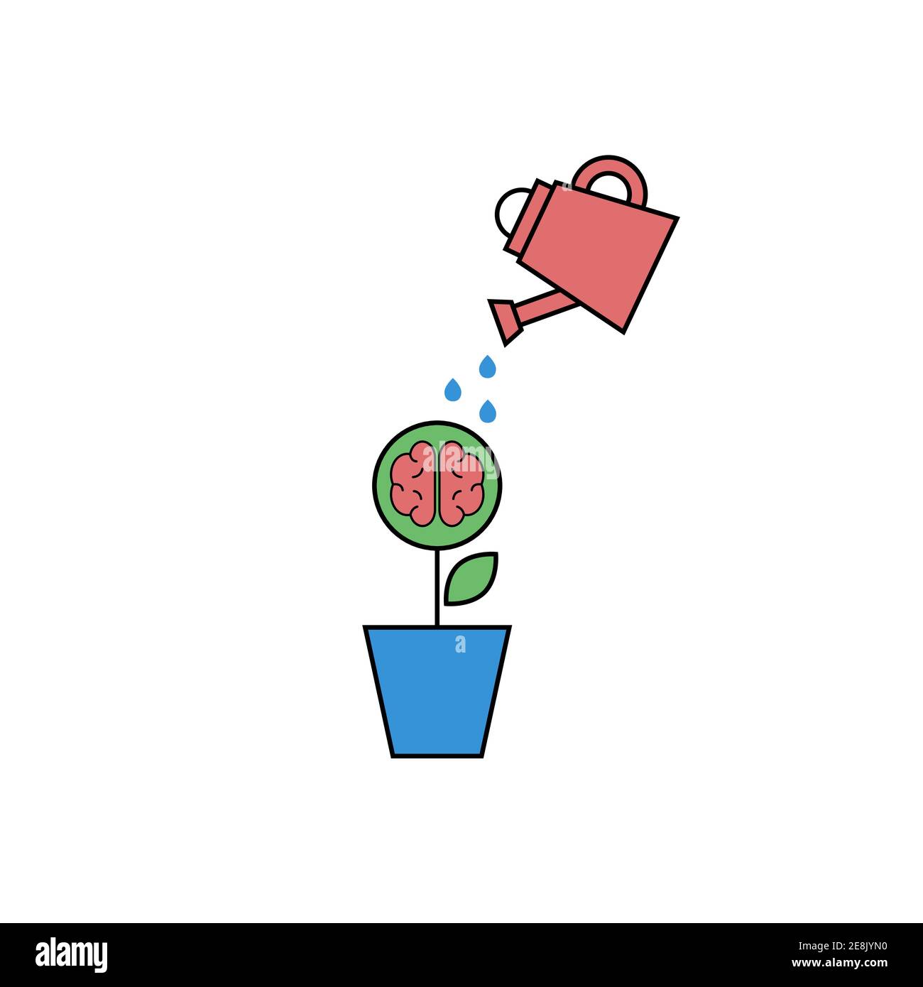 Healthy brain concept. Watering can watering brain. Medical treatment ...