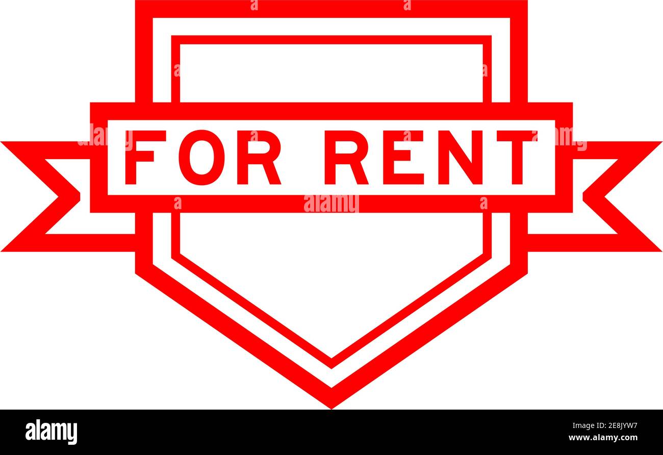 Vintage pentagon label banner with word for rent in red color on white ...
