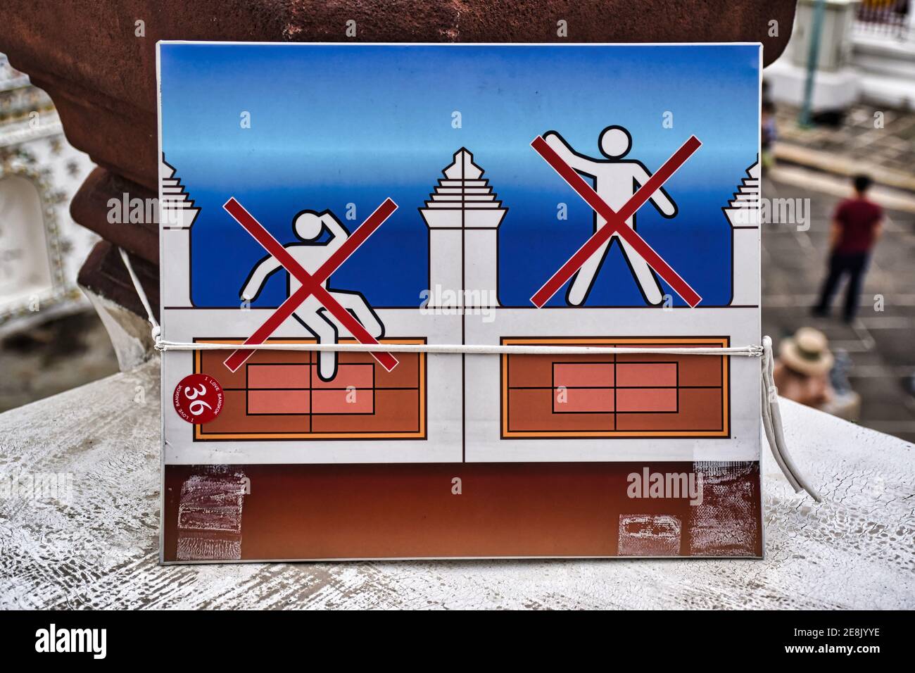 Bangkok, Thailand 08.20.2019 Warning signs at Temple of Dawn, Wat Arun ...