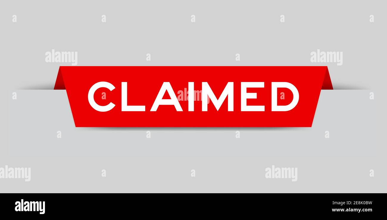 Red color inserted label with word claimed on gray background Stock ...