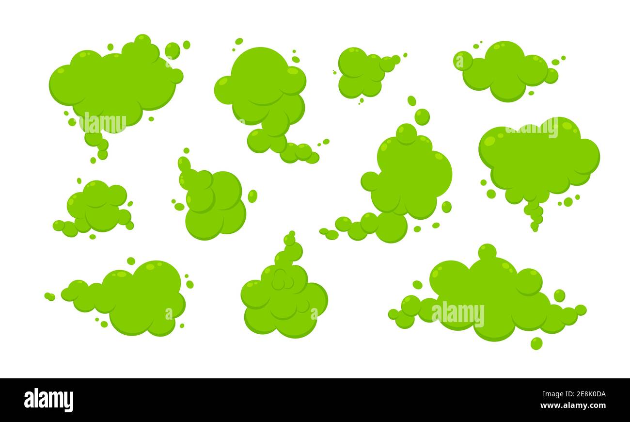 Smelling green cartoon smoke or fart clouds flat style design vector ...