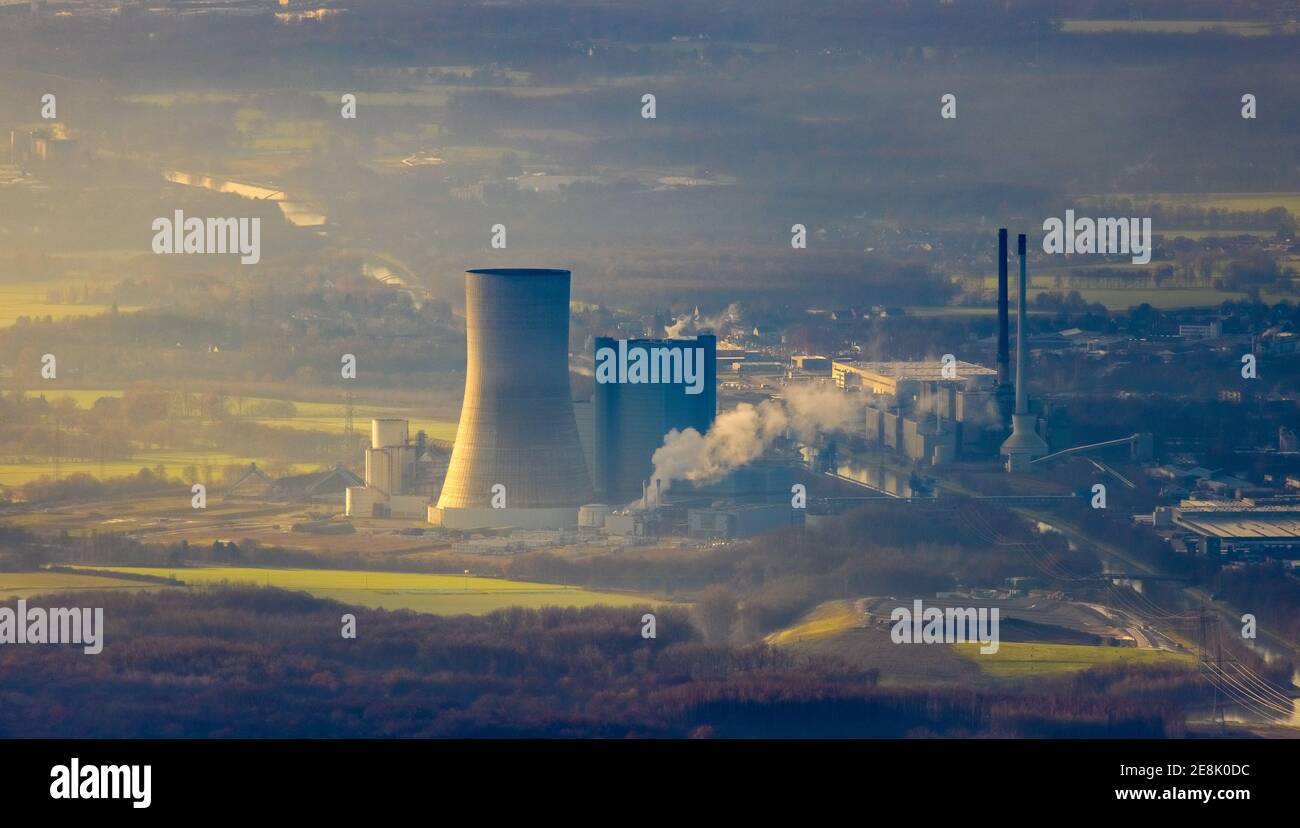 Aerial view of Datteln 4 power plant, EON4 a coal-fired power plant at ...