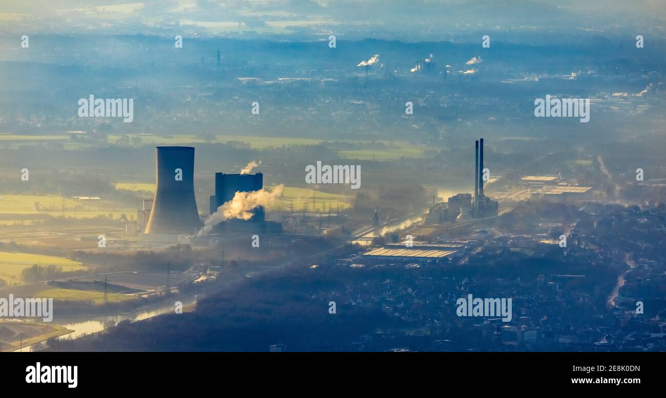 Aerial view of Datteln 4 power plant, EON4 a coal-fired power plant at ...