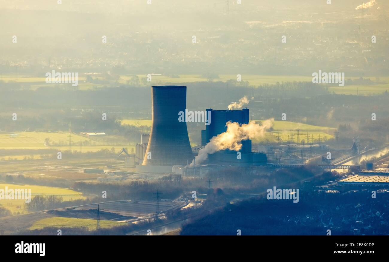Aerial view of Datteln 4 power plant, EON4 a coal-fired power plant at ...