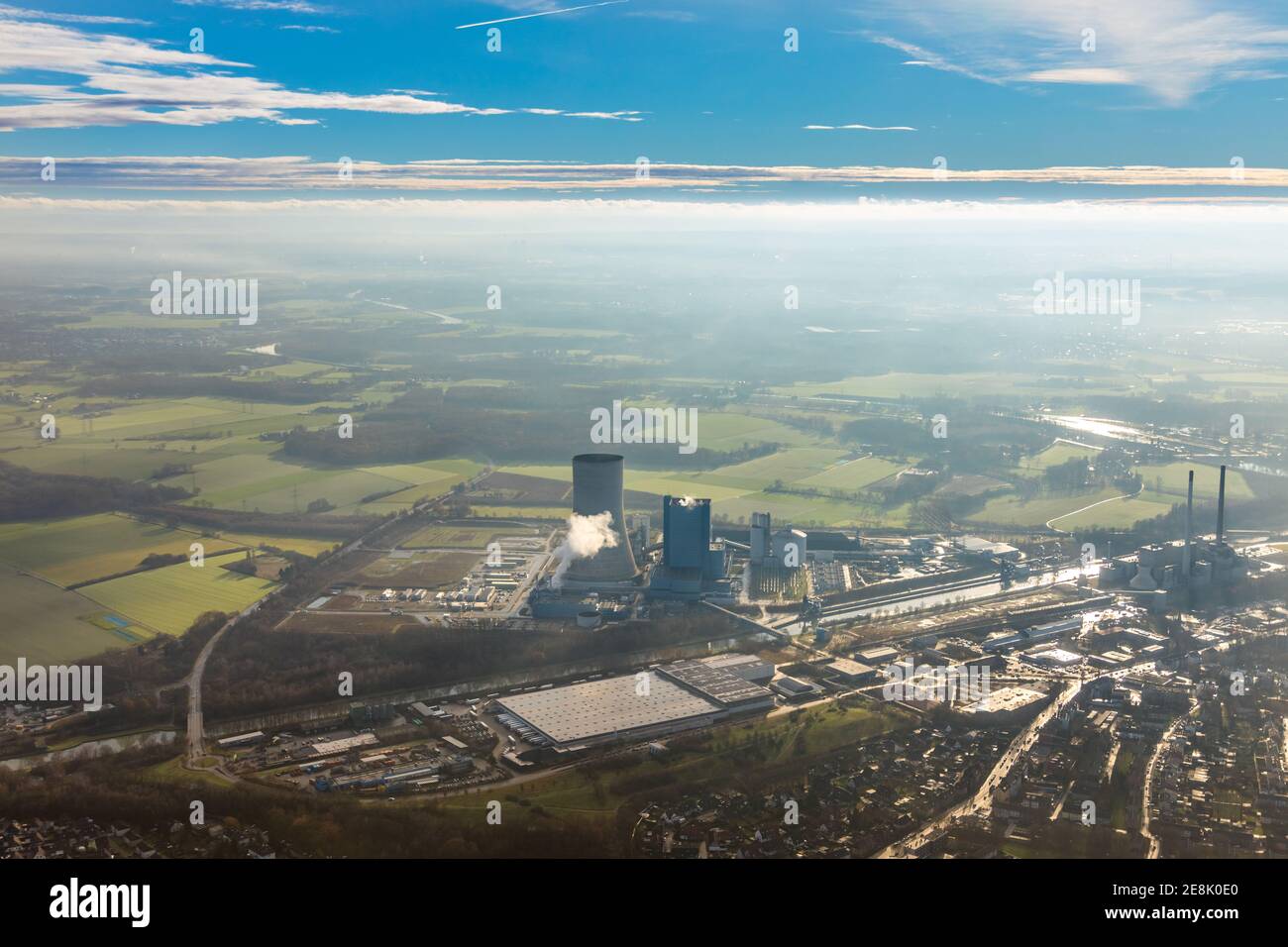 Aerial view of Datteln 4 power plant, EON4 a coal-fired power plant at ...