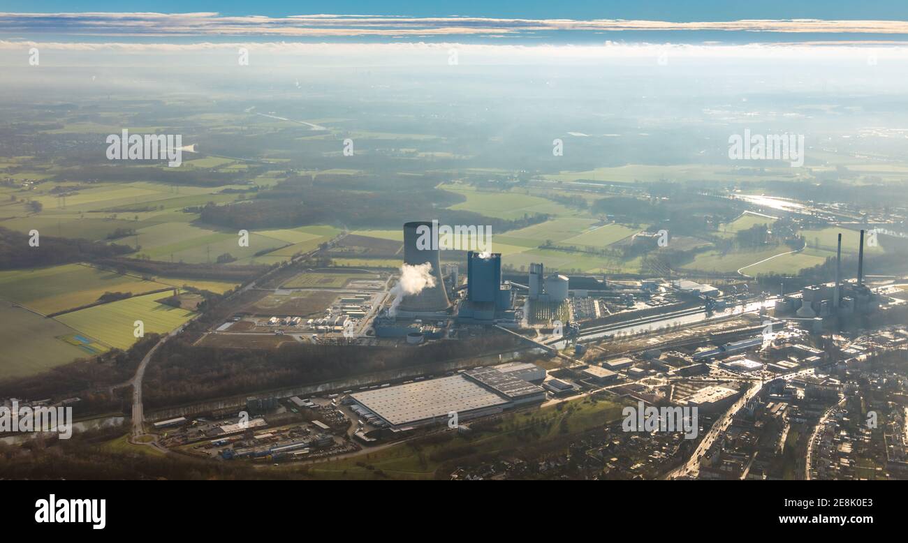Aerial view of Datteln 4 power plant, EON4 a coal-fired power plant at ...
