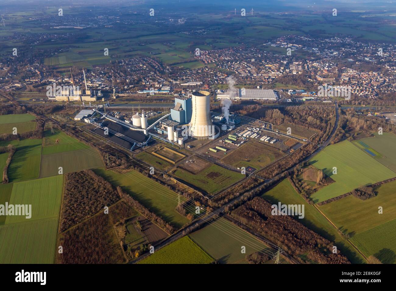 Aerial view of Datteln 4 power plant, EON4 a coal-fired power plant at ...