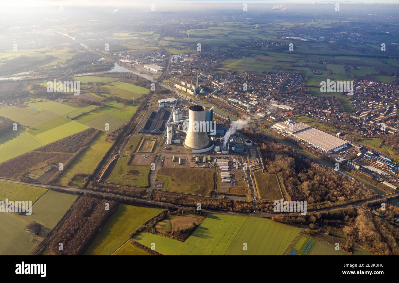 Aerial view of Datteln 4 power plant, EON4 a coal-fired power plant at ...