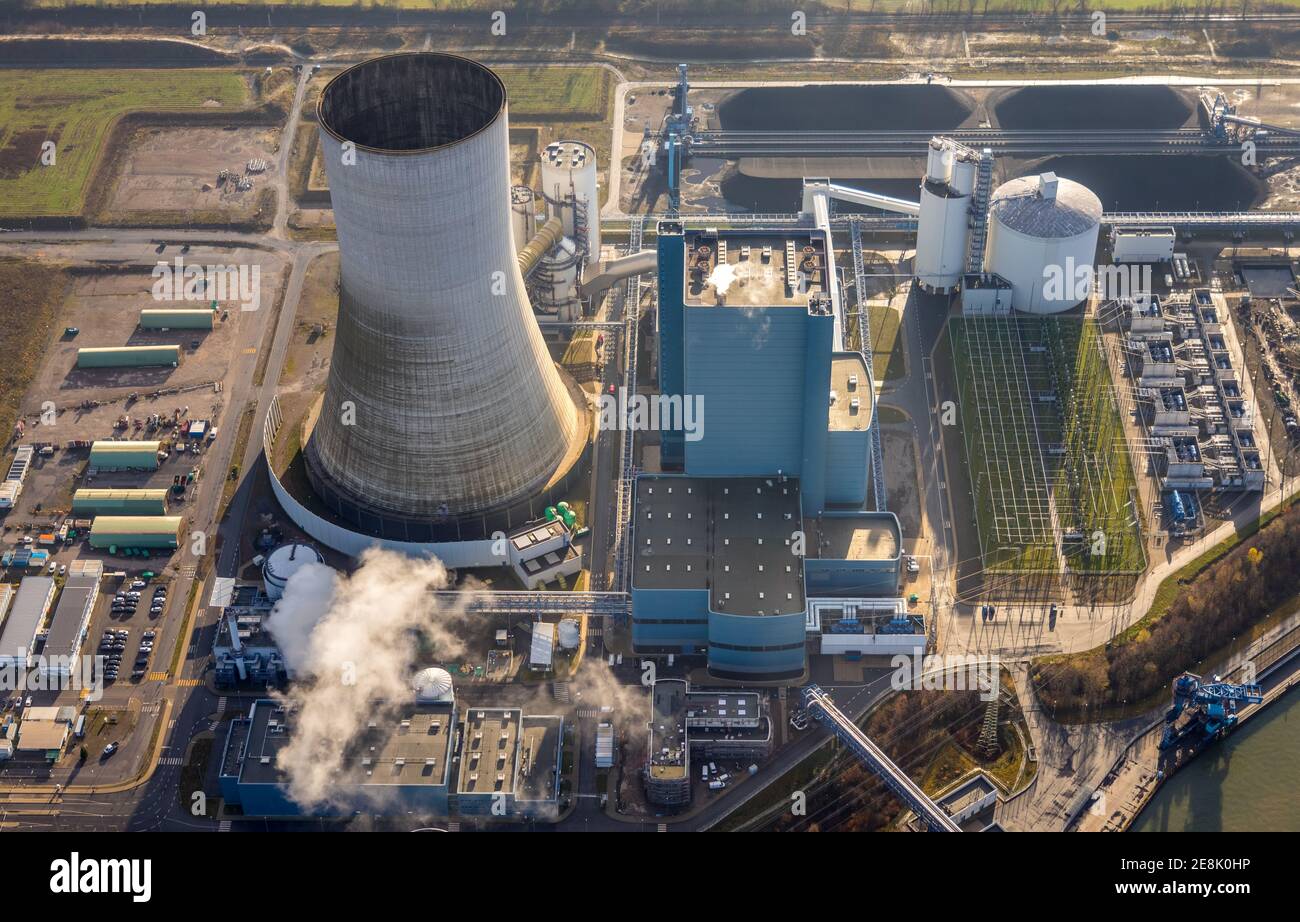 Aerial view of Datteln 4 power plant, EON4 a coal-fired power plant at ...
