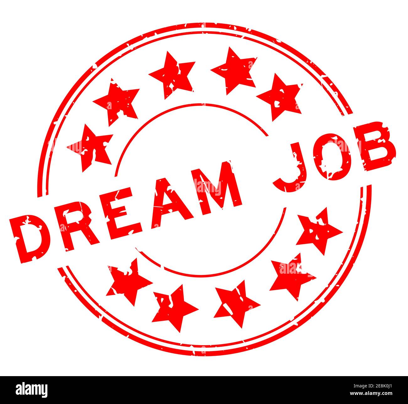 Grunge red dream job word with star icon round rubber seal stamp on ...