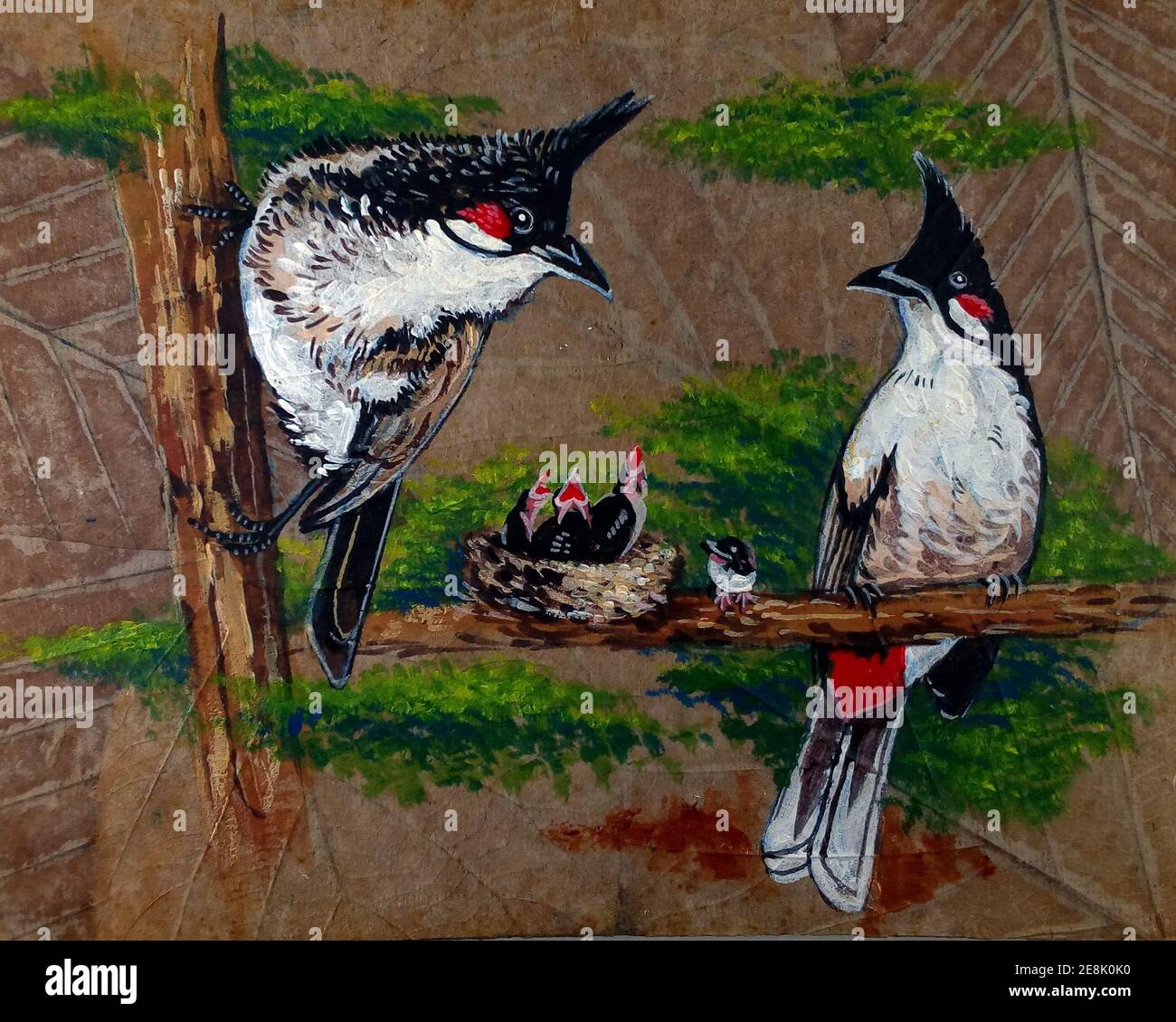 Art painting oil color animal spigot bird Red-whiskered bulbul Stock ...