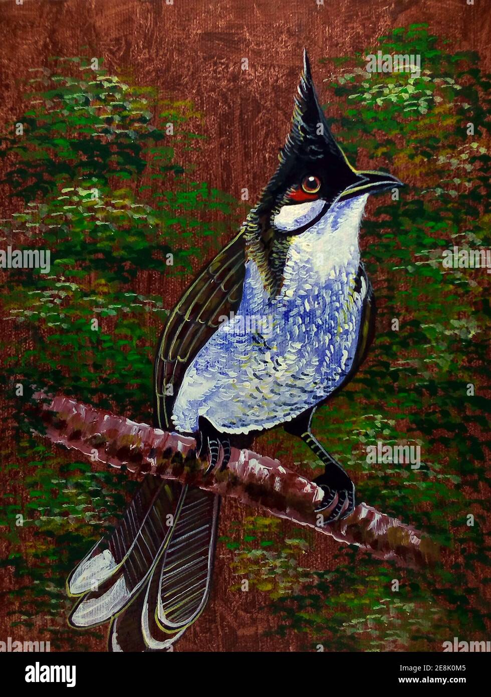 Art painting oil color animal spigot bird Red-whiskered bulbul Stock ...