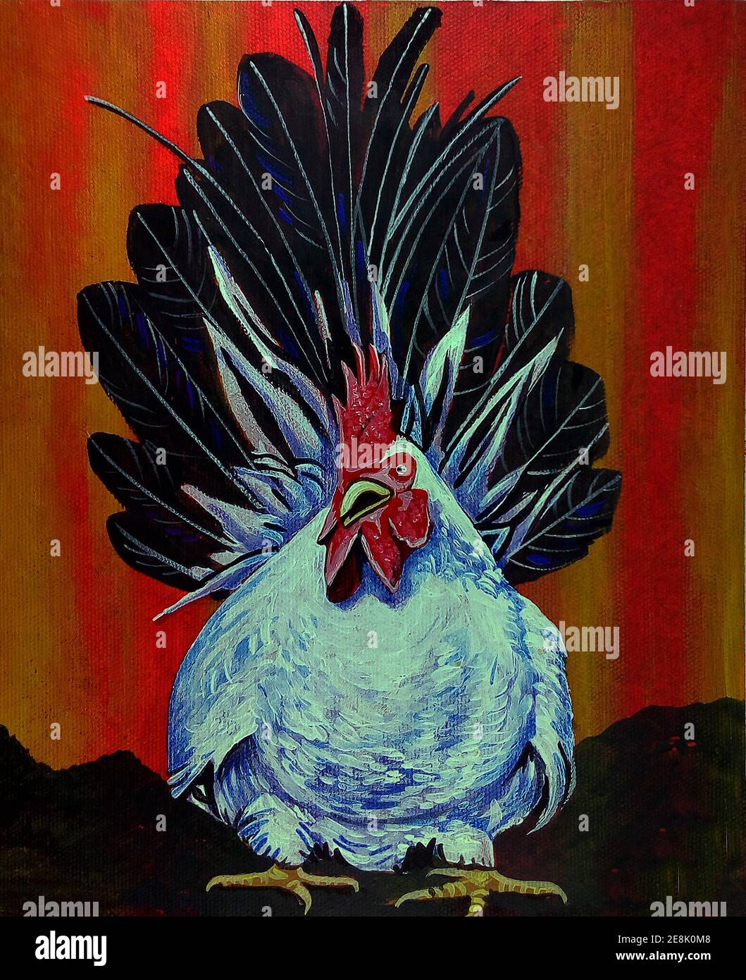 Art painting oil color , chicken, cock, hen,chick , paint brushes ...