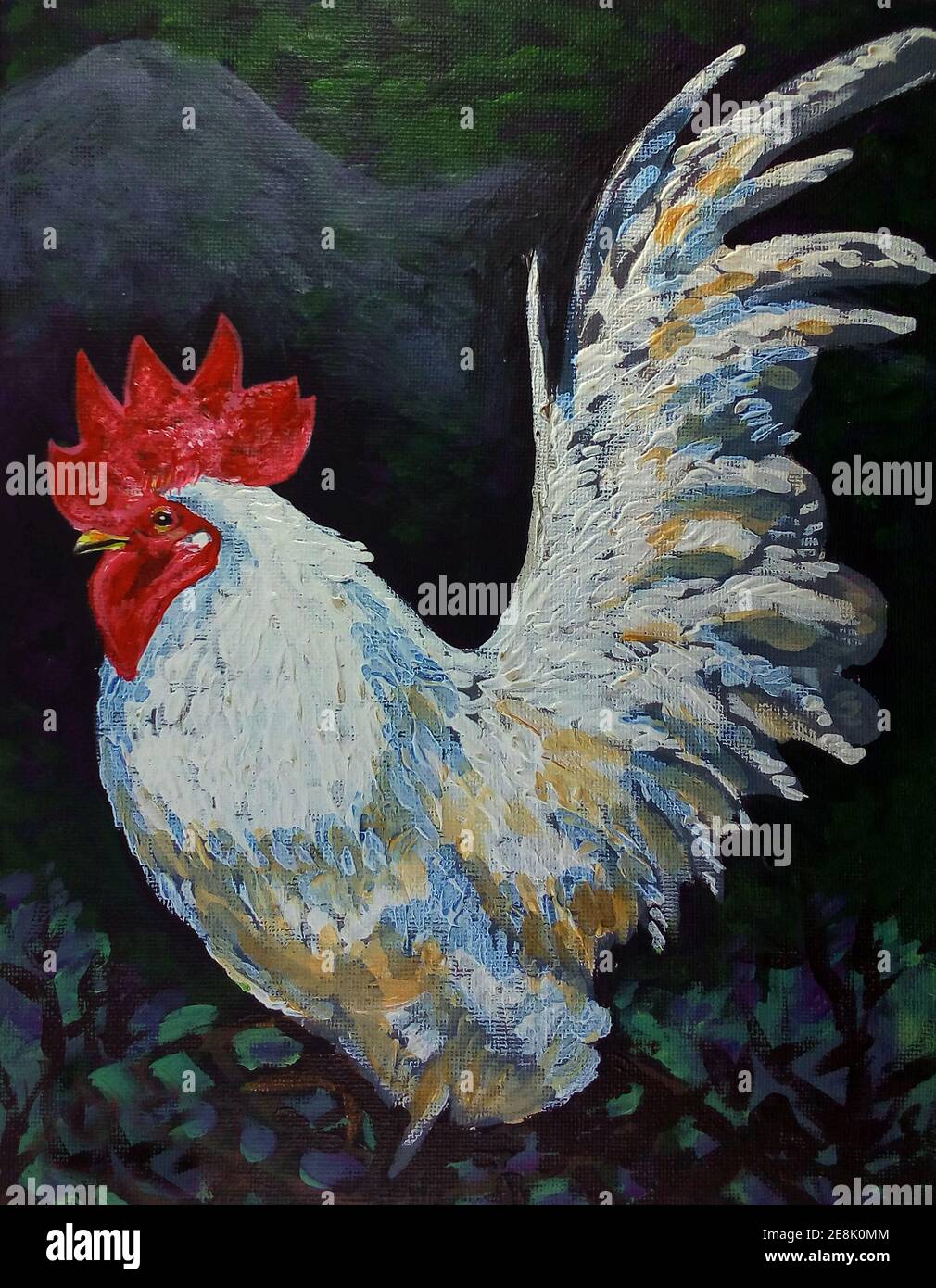 Art painting oil color , chicken, cock, hen,chick , paint brushes ...
