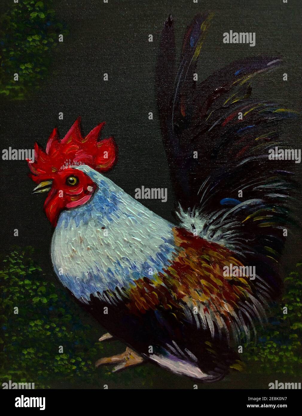 Art painting oil color , chicken, cock, hen,chick , paint brushes ...