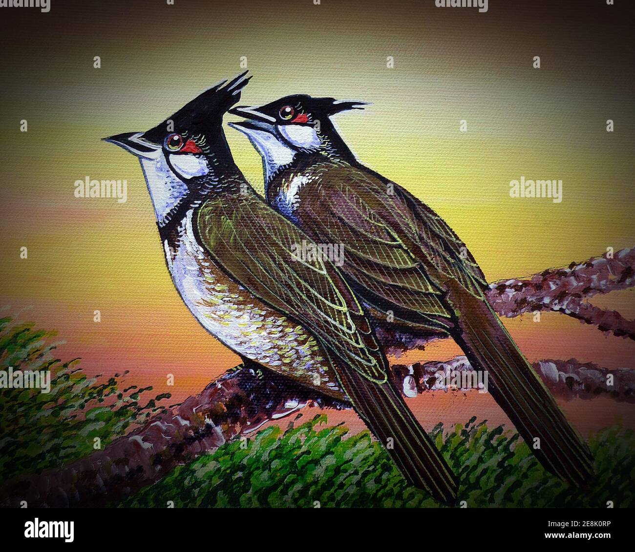 Art ,painting ,Acrylic color, Smiling , cute bird , Red-whiskered ...