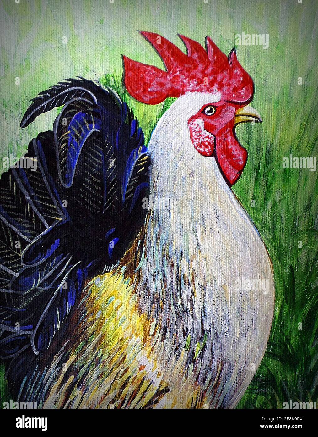 Art painting oil color , chicken, cock, hen,chick , paint brushes ...
