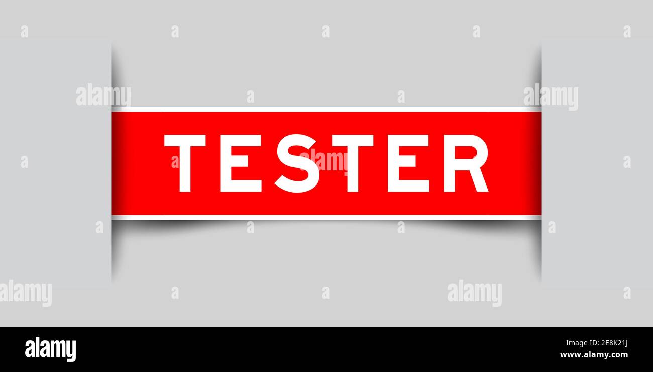 Label sticker red color in word tester that inserted in gray background ...
