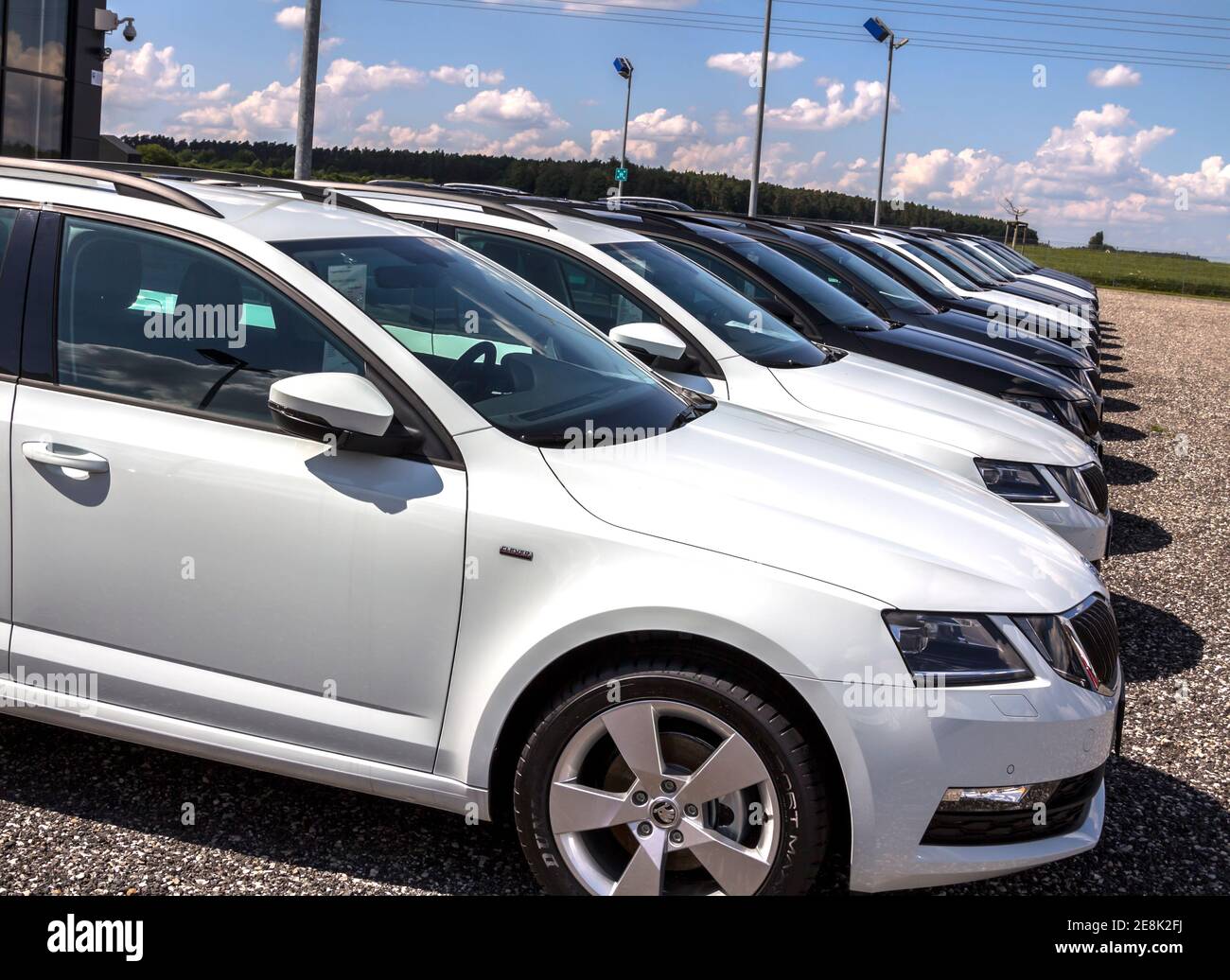 Furth, Germany : Skoda logo on a car dealer in Bavaria. Skoda is a ...