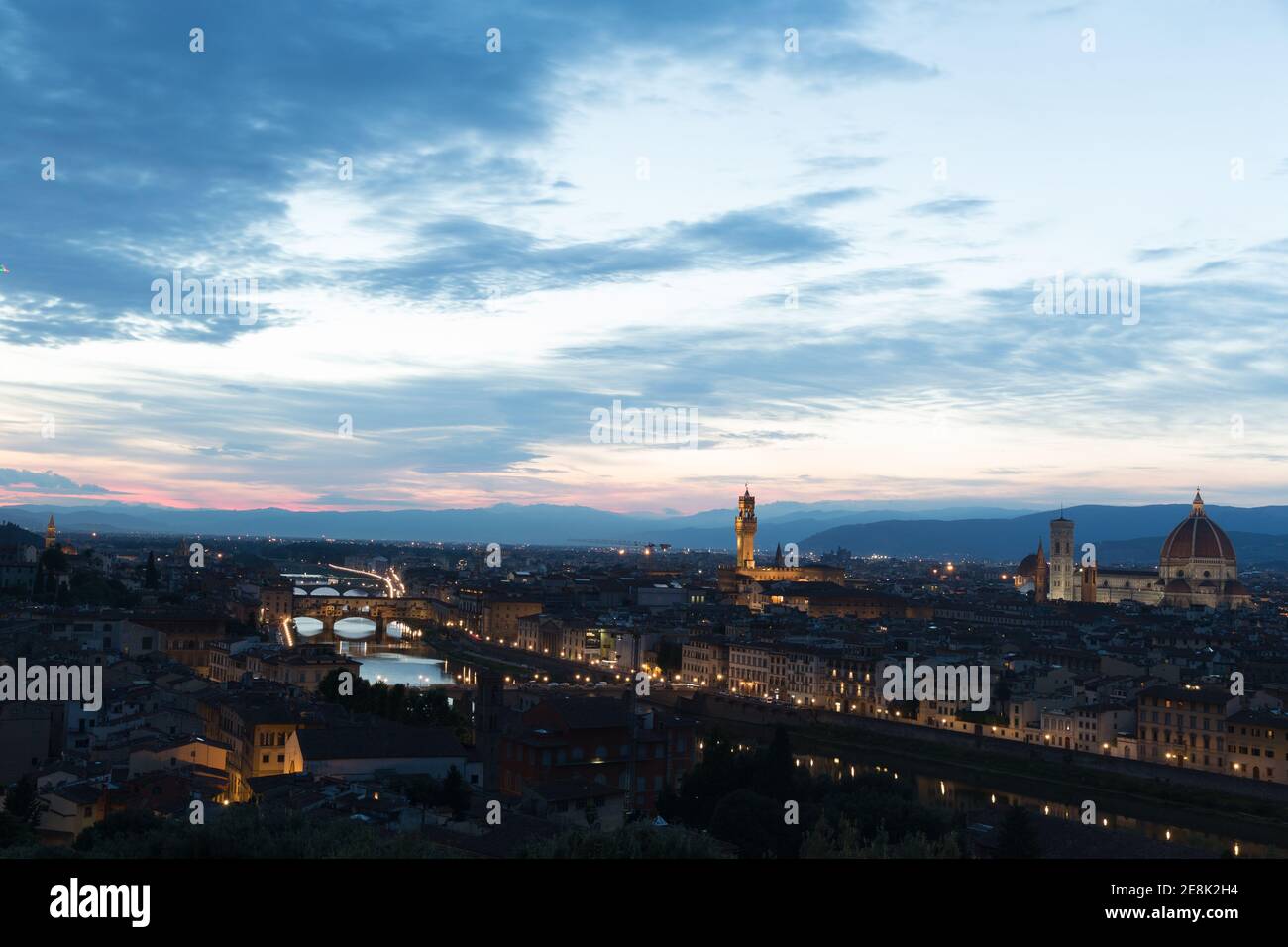 Florence, Italy Sunset and Dark Clouds Over Skyline Of Florence Stock ...