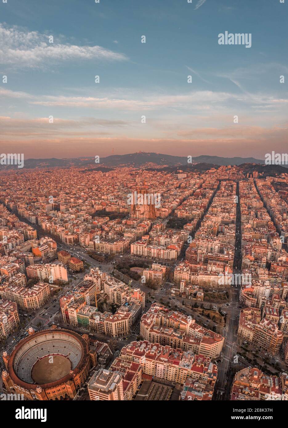Aerial Drone Shot Of Barcelona City Center In Morning Time Stock Photo Aerial Drone Shot Of Barcelona City Center In Morning Time Stock Photo