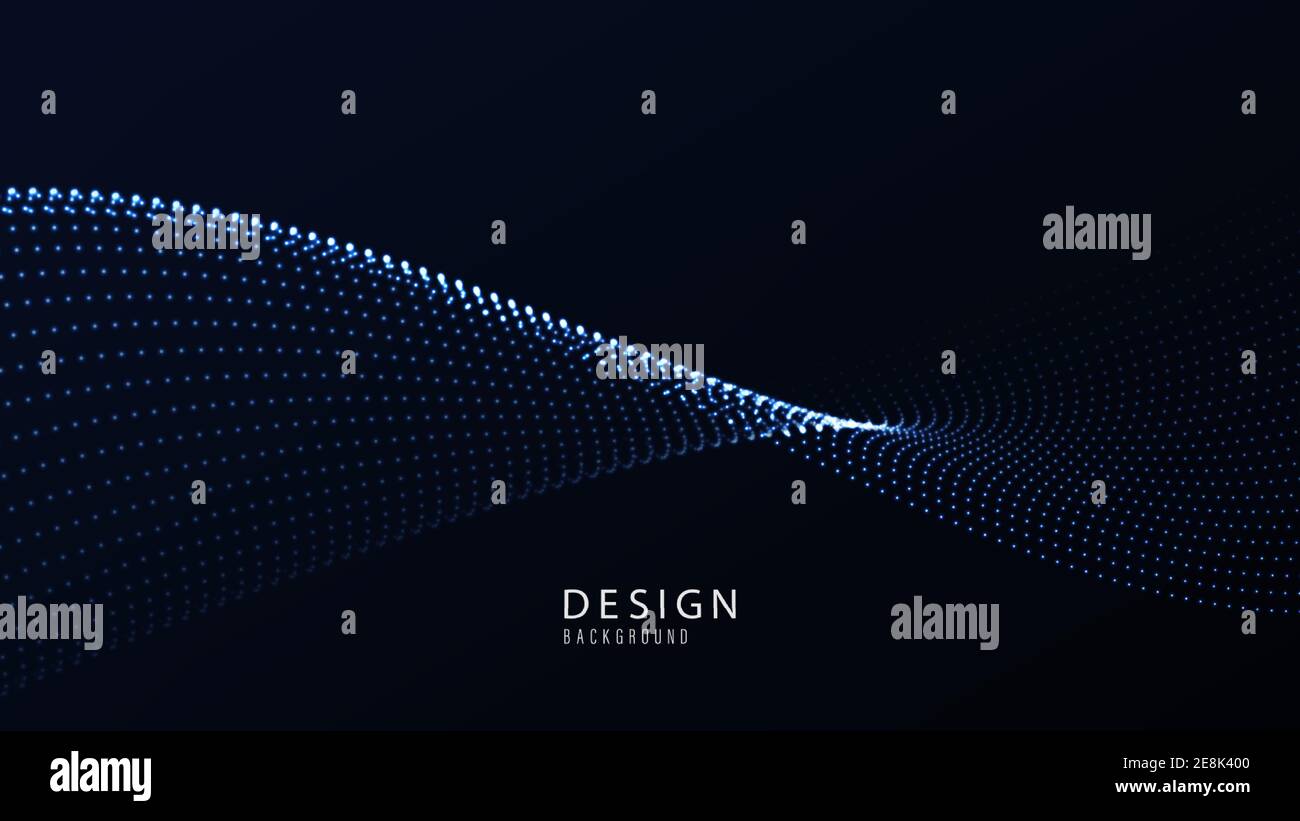 Dynamic particles wave flowing over dark. Beautiful wave shaped array of glowing dots Stock ...