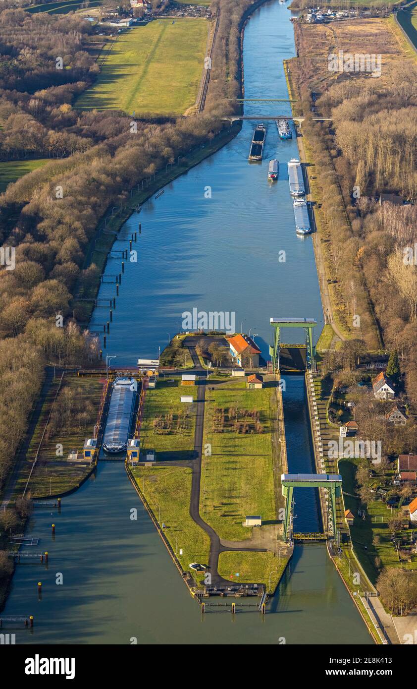 Aerial photo Big lock Dorsten on Wesel-Datteln canal near Dorsten in Ruhr area in North Rhine ...