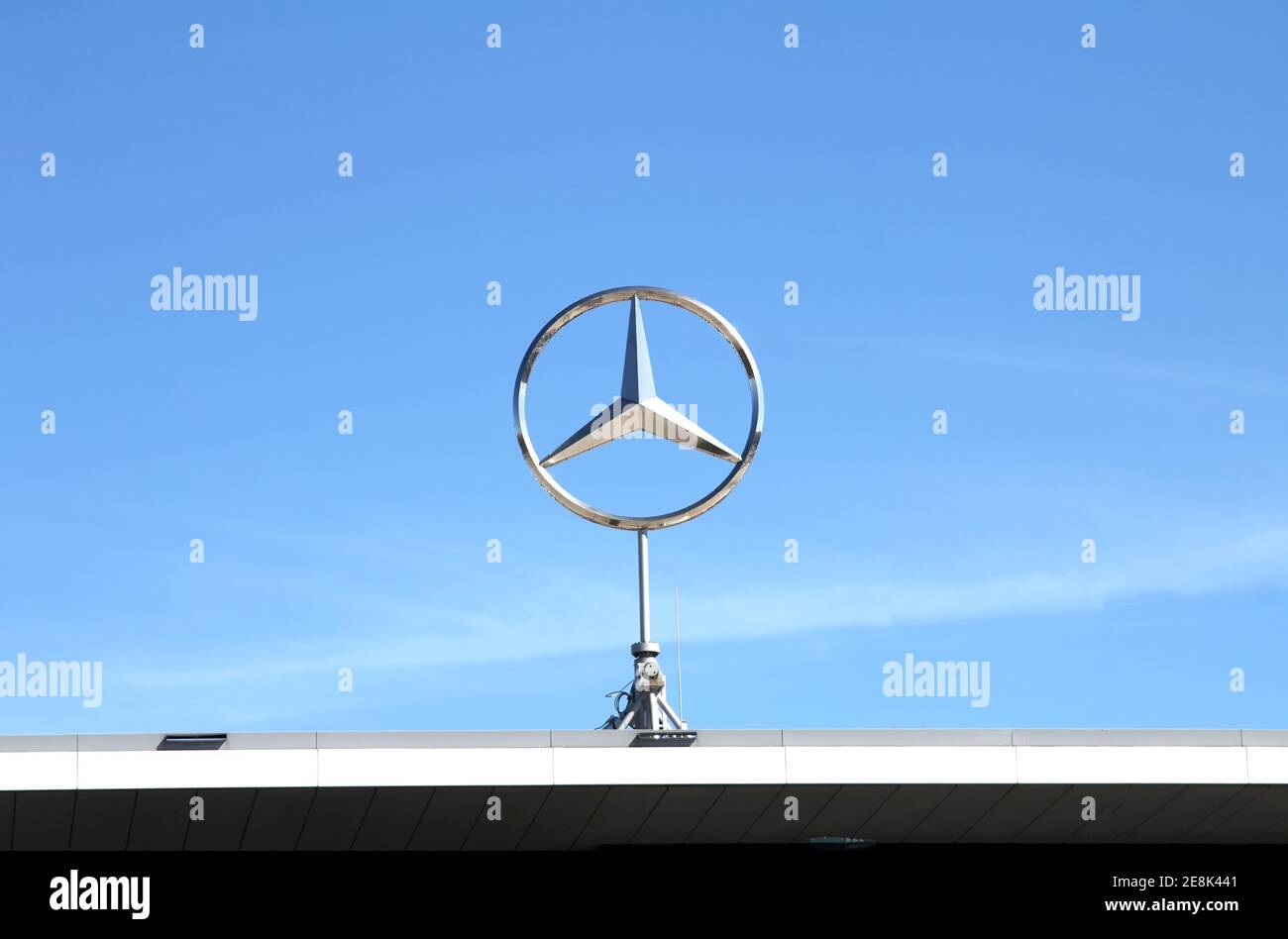 Nurnberg, GERMANY: Mercedes Benz logo close up on a dealer building. Mercedes-Benz is a German ...