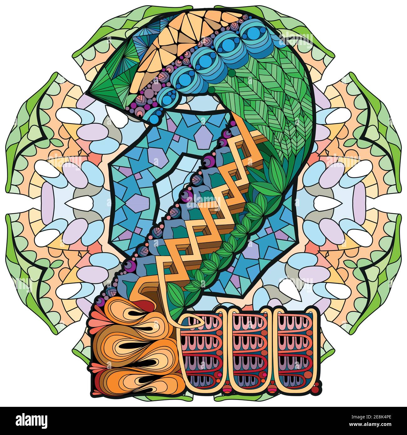 Hand-painted art design. Illustration mandala with numero two Stock ...